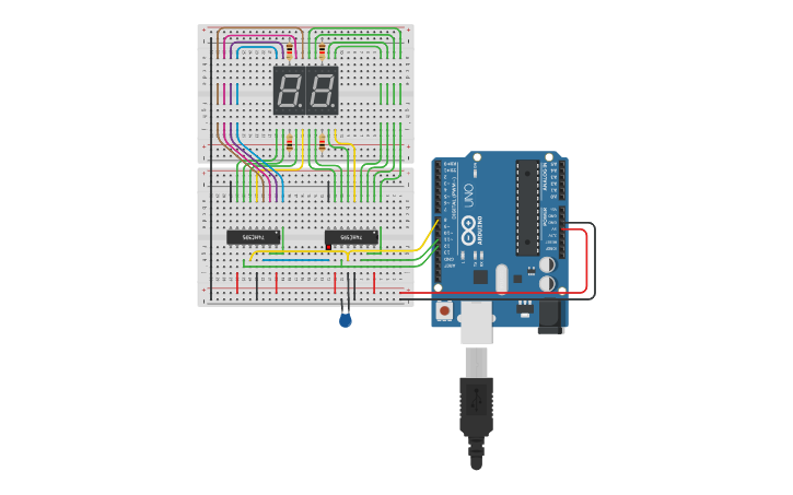 Circuit design 7 Segment LED & Dual Shift Out | Tinkercad Circuit design 7 Segment LED & Dual Shift Out | Tinkercad