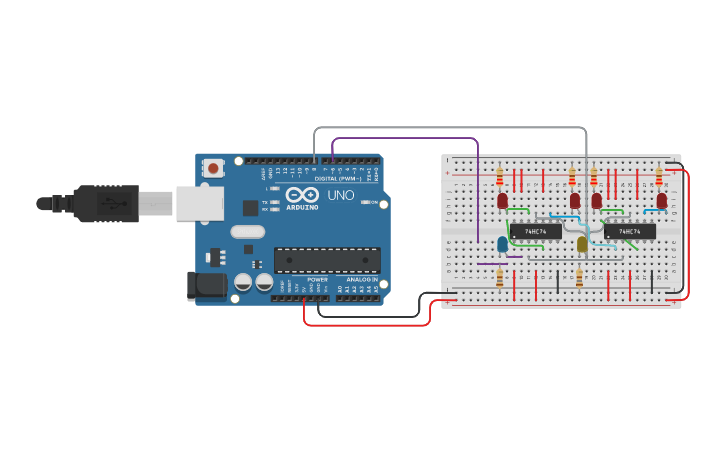 Circuit design Arduino 7474 duplo Matriz | Tinkercad