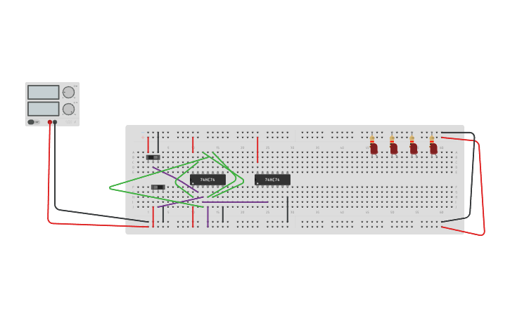 Circuit design Exp 9 : 4 bit shift register - Tinkercad