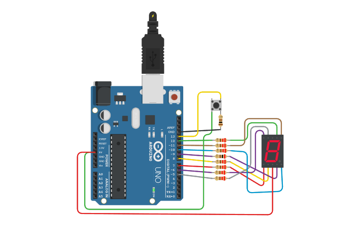 Circuit design Electronic Dice - Tinkercad