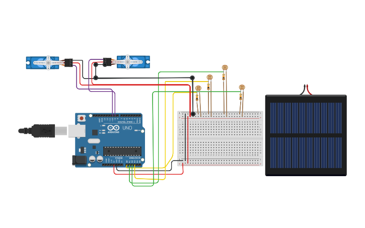 Circuit design dual axis tracker - Tinkercad