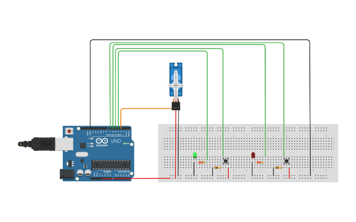 Circuit design ServoPulsadoresLeds | Tinkercad