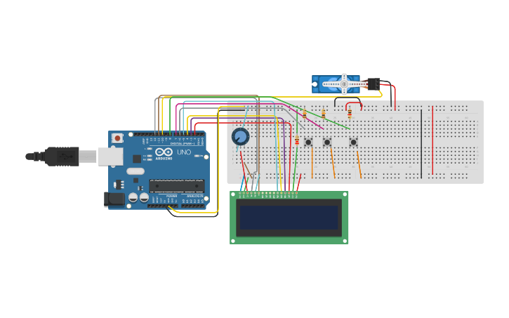Circuit design lcd li servo motor | Tinkercad