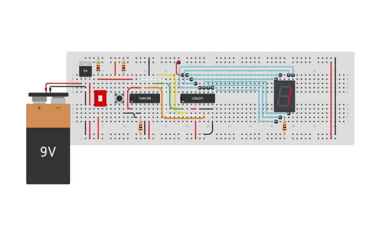 Circuit design 7493-contador con rectificador - Tinkercad