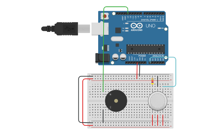Circuit design Aplicación sensor de gas. - Tinkercad