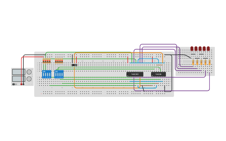 Circuit design Circuito somador 4 bits completo - Tinkercad