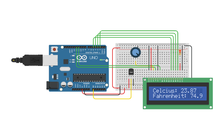 Circuit design Temp Sensor with LCD FINAL | Tinkercad