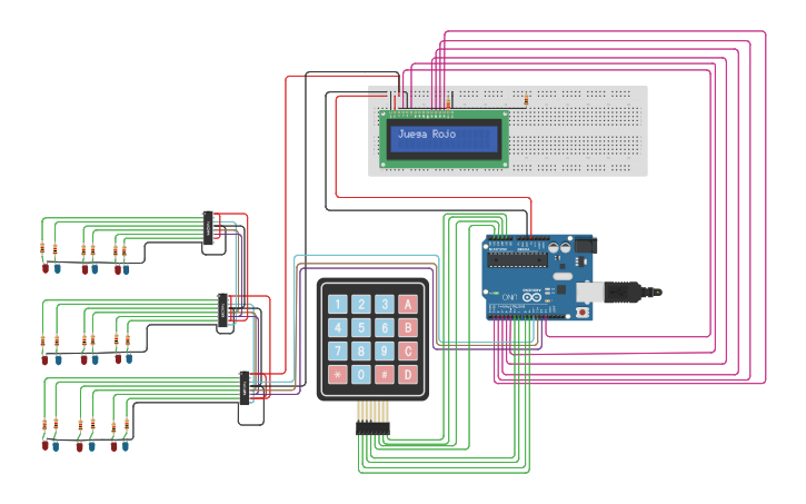 Circuit design Simulador de Triqui - Tinkercad