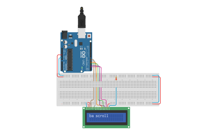 Circuit design LCD 4 desplaza texto - Tinkercad