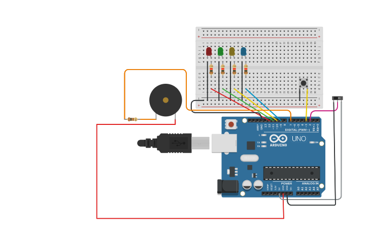 Circuit design Multiple leds glowing with varying intensity. - Tinkercad