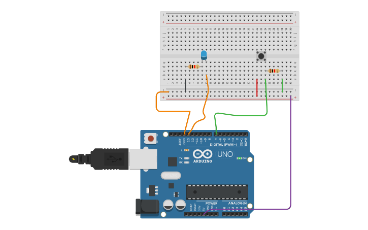 Circuit design encender un led con un pulsador y luego apagar con el mismo - Tinkercad