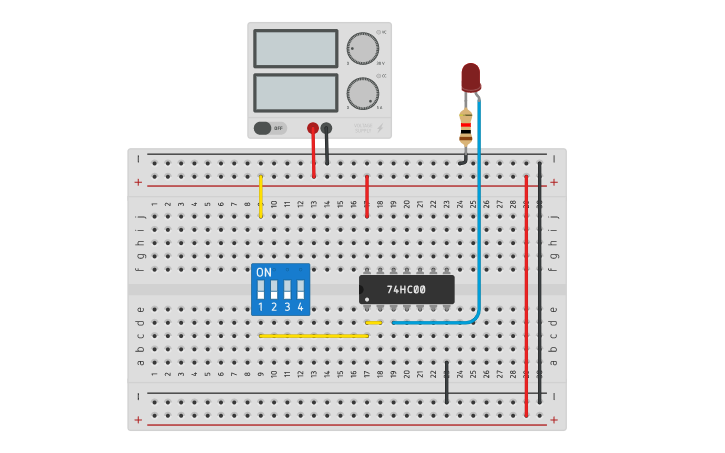 Circuit design NOT GATE USING NAND GATE - Tinkercad