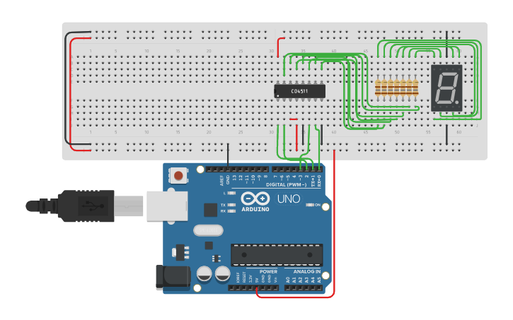 Circuit design Contador descendente de 9-0 - Tinkercad