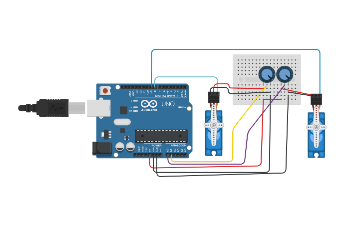 Circuit design 2s servos | Tinkercad