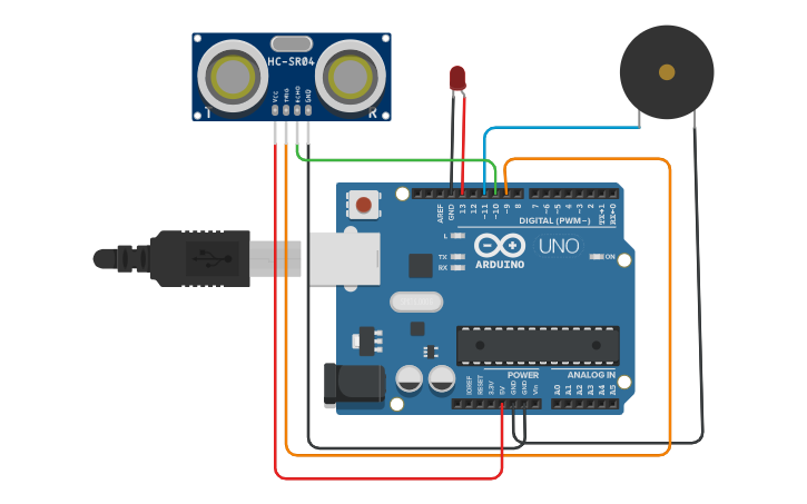 Circuit design smart blind stick - Tinkercad
