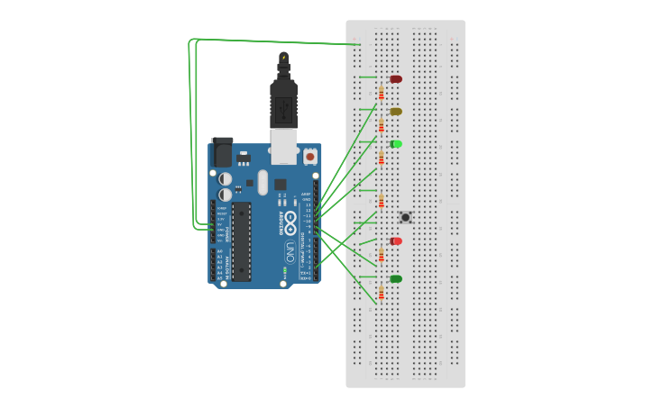 Circuit design Interactive Traffic Lights | Tinkercad Circuit design Interactive Traffic Lights | Tinkercad
