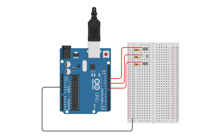 Circuit design Sequence 3 LEDs | Tinkercad