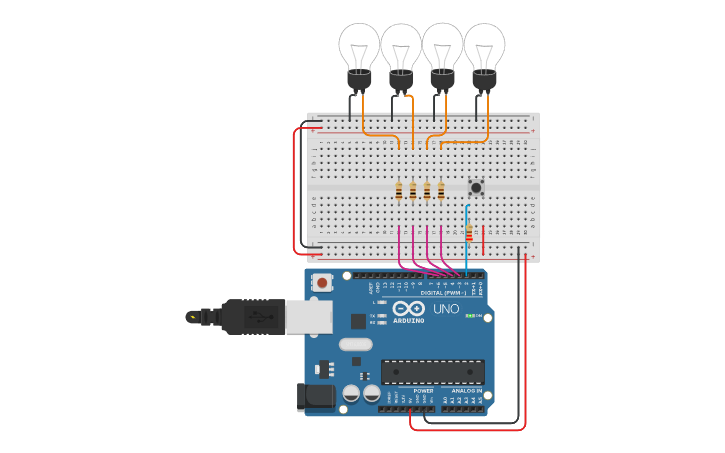 Circuit Design 1 Switch Step 1 4 Led On Tinkercad