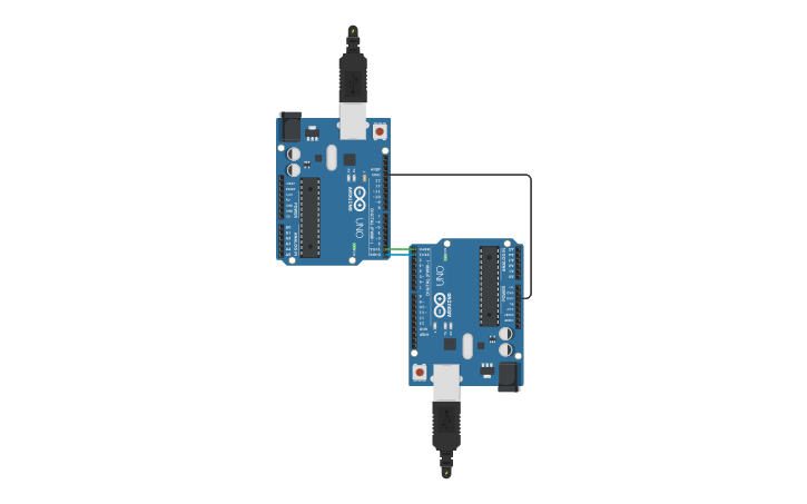 Circuit design Comunicação Serial UART com 2 Arduinos - Tinkercad