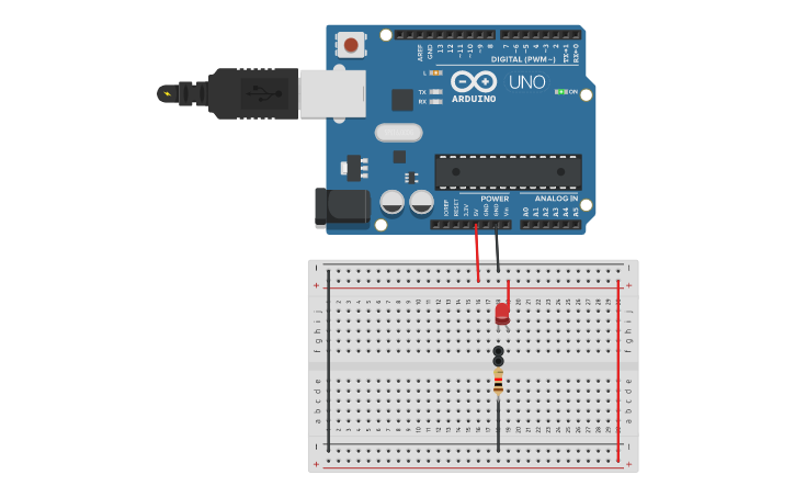 Circuit design breadboard test - Tinkercad