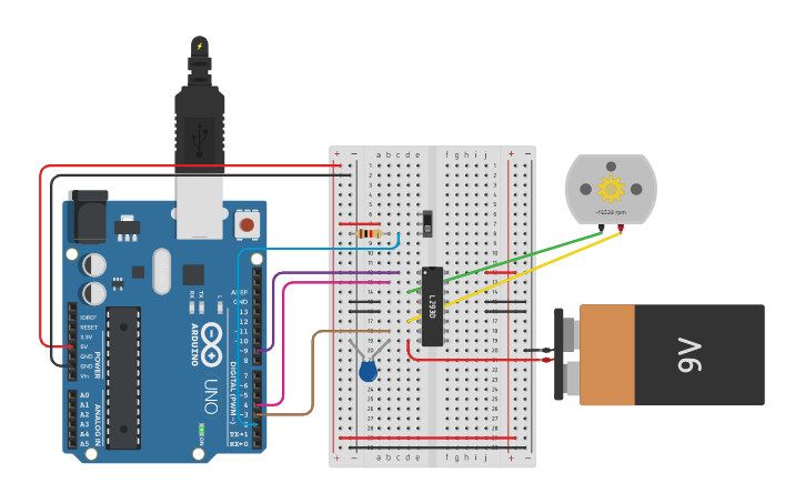 Circuit design 4.B. DC MOTOR CONTROL USING AN H-BRIDGE | Tinkercad