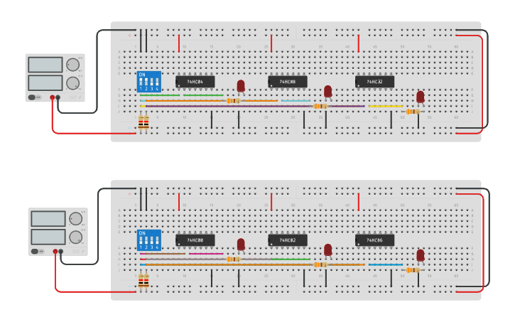 Circuit design Compuertas lógicas - Tinkercad