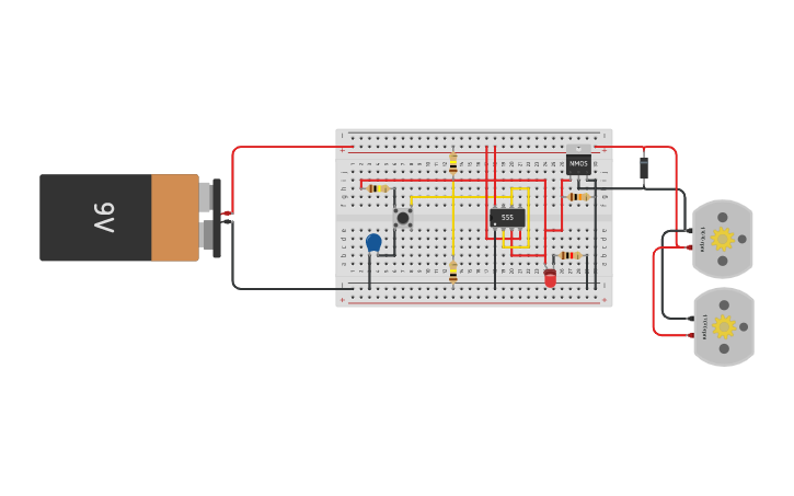 Circuit design push botton switch on-off with 555 timer IC (Latch Circuit) - Tinkercad