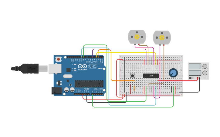 Circuit design controllo 2 motori con arduino | Tinkercad