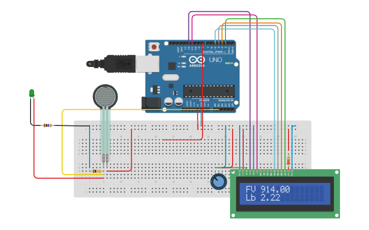 Circuit design Proyecto: sensor de fuerza - Tinkercad