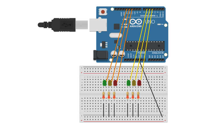 Circuit design Semaforo - Tinkercad