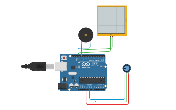 Circuit design Piezo signal strength on Oscilloscope - Tinkercad