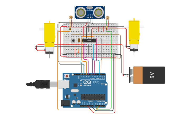 Circuit design Line follower with obstacles - Tinkercad