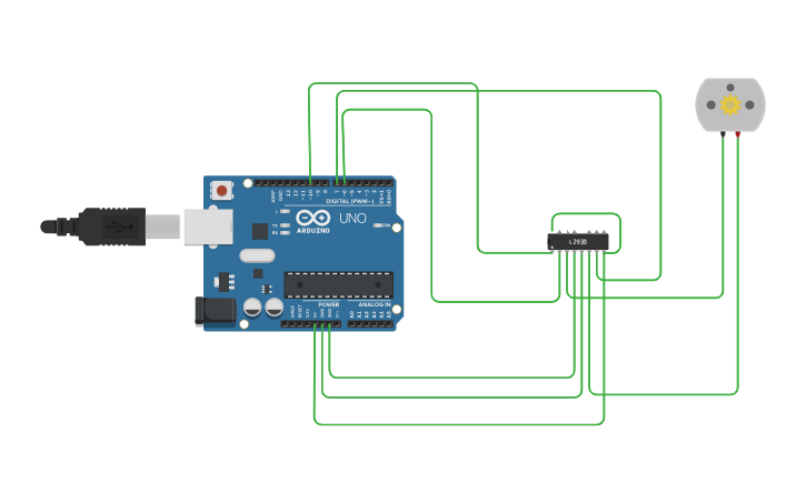 Circuit design youssef_el_saeed_1200940_Arduino+ IC L298/L293 H-bridge - Tinkercad