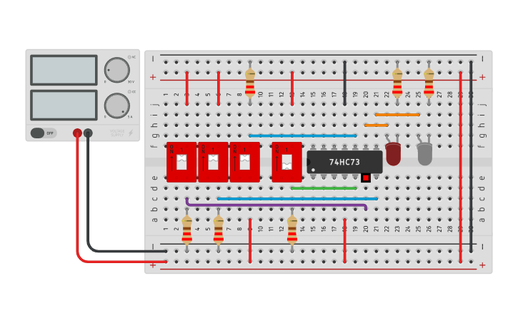 Circuit design 74HC73 FlipFlop JK - Tinkercad