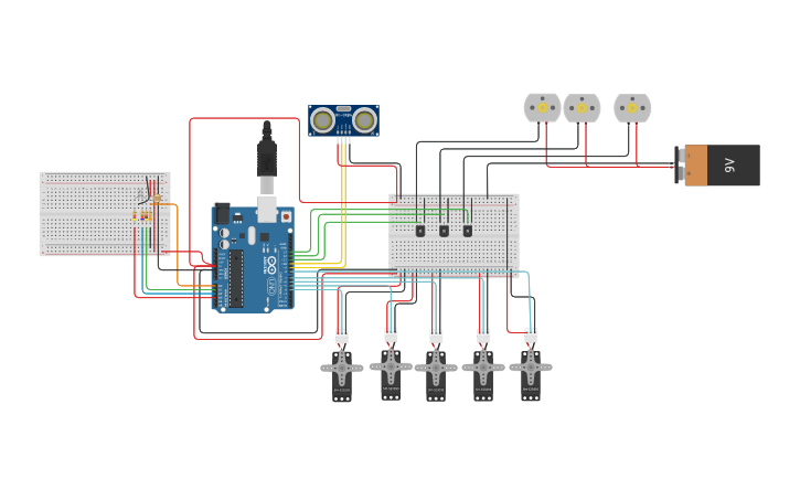Circuit design Robotic Arm with Color Sensor - Tinkercad