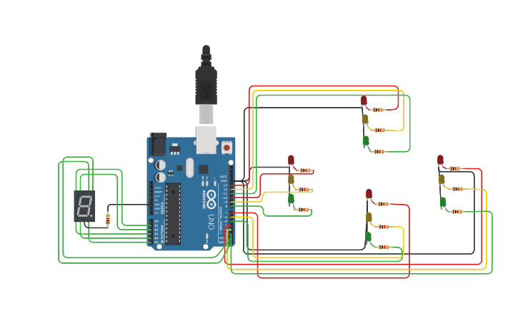 Circuit design Four Way Traffic Control Signal Fixed | Tinkercad