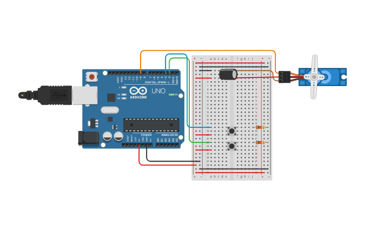 Circuit Design Servo Con Pulsador Tinkercad