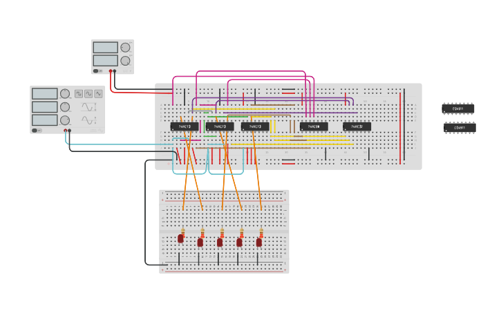 Circuit design Contador binario 5 bits - Tinkercad