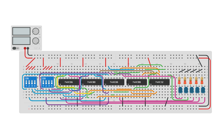 Circuit design 4-bit adder - Tinkercad