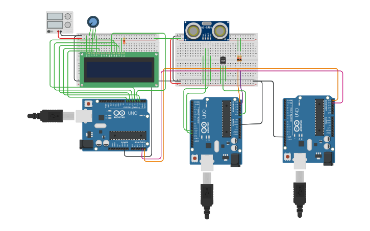 Circuit design Comunicación entre Arduinos y sensores con I2C - Tinkercad