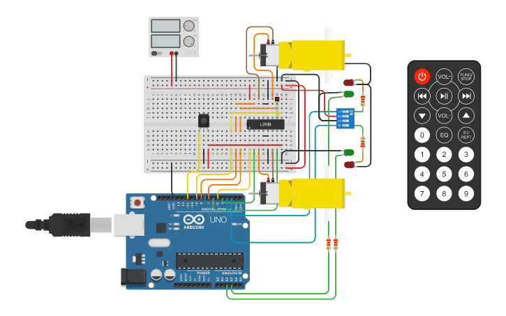 Circuit design Motores DC - Carro IR - Tinkercad