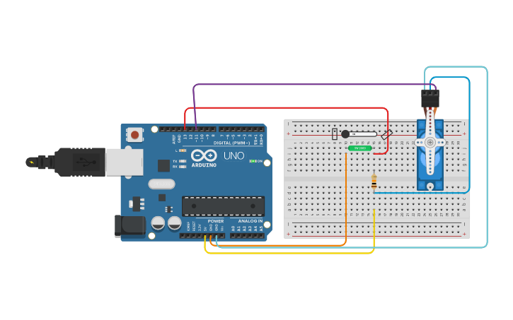 Circuit design controlling servo motor with tilt sensor - Tinkercad Circuit design controlling servo motor with tilt sensor - Tinkercad