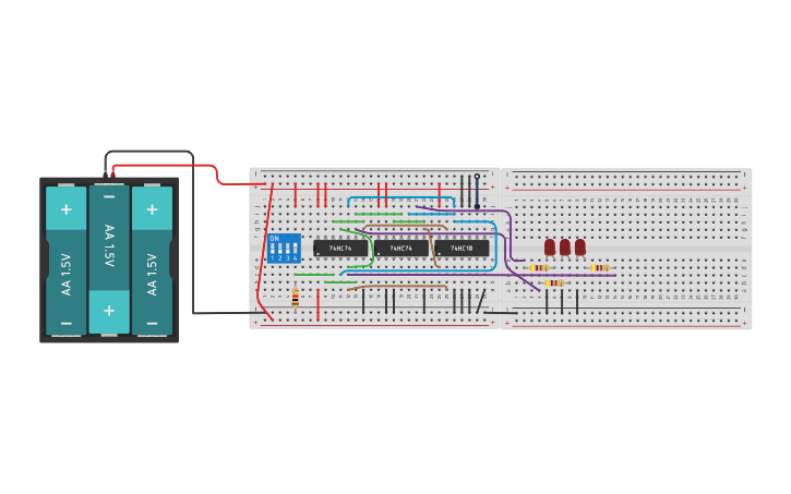 Circuit design Asynchronous down counter 7-0 - Tinkercad