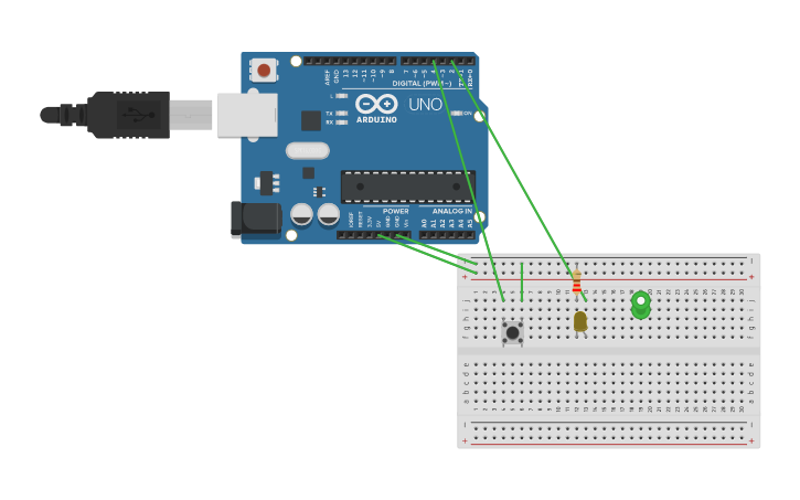 Circuit design PushButton with LED - Tinkercad