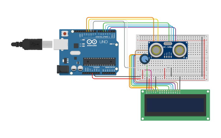 Circuit design Sensor HC-SR04 | Tinkercad