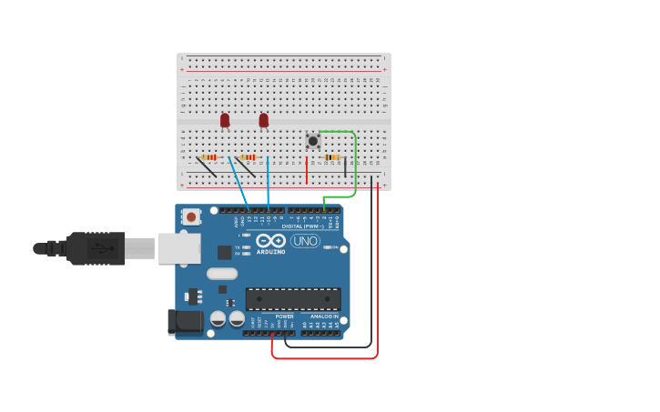 Circuit design railroad crossing lights project - Tinkercad