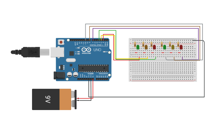 Circuit design flip flop (traffic light) - Tinkercad
