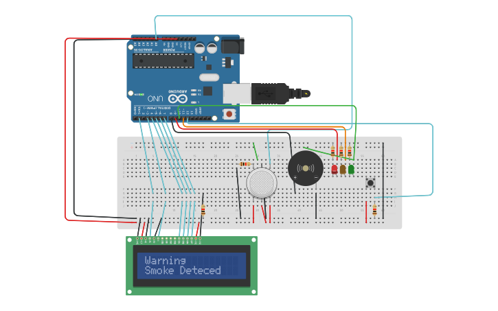 Circuit design Copy of Smoke Detection System - Tinkercad