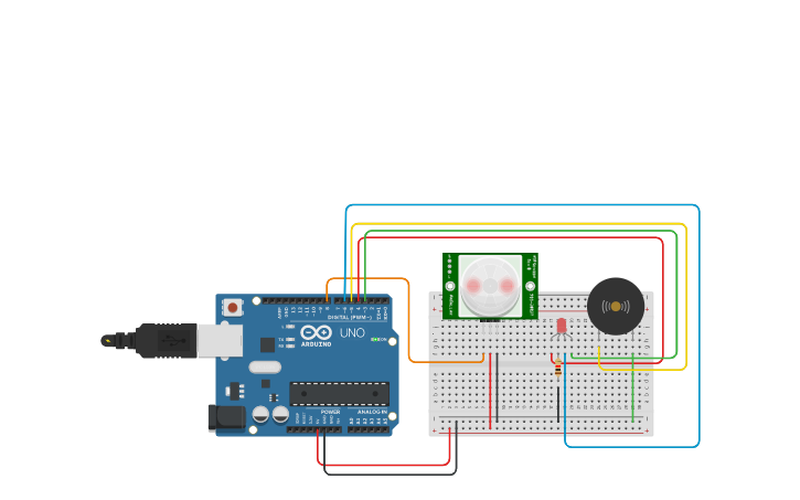 Circuit design Motion Sensor with Buzzer (Using Switch) - Tinkercad