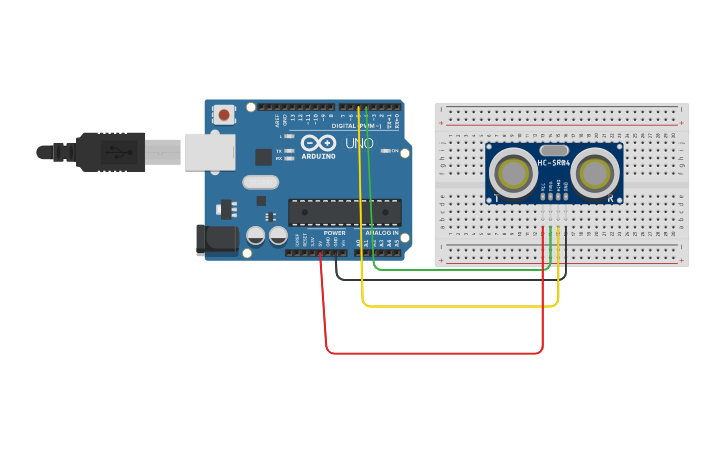 Circuit design projeto- Sensor ultrasônico - Tinkercad